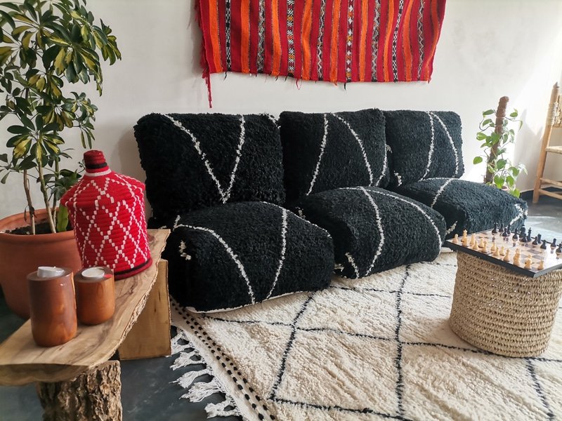 Handmade Moroccan Black Beni Floor couch - ASALALIVING