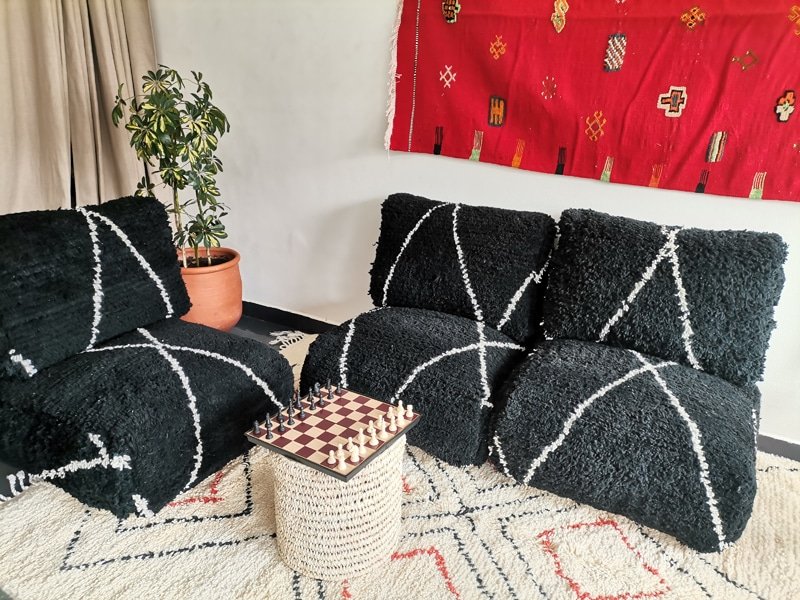 Handmade Moroccan Black Beni Floor couch - ASALALIVING