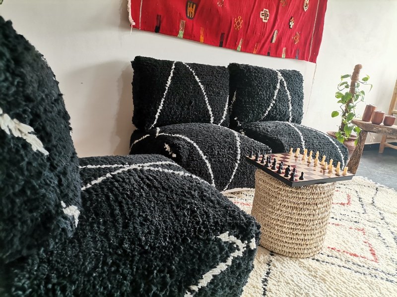 Handmade Moroccan Black Beni Floor couch - ASALALIVING