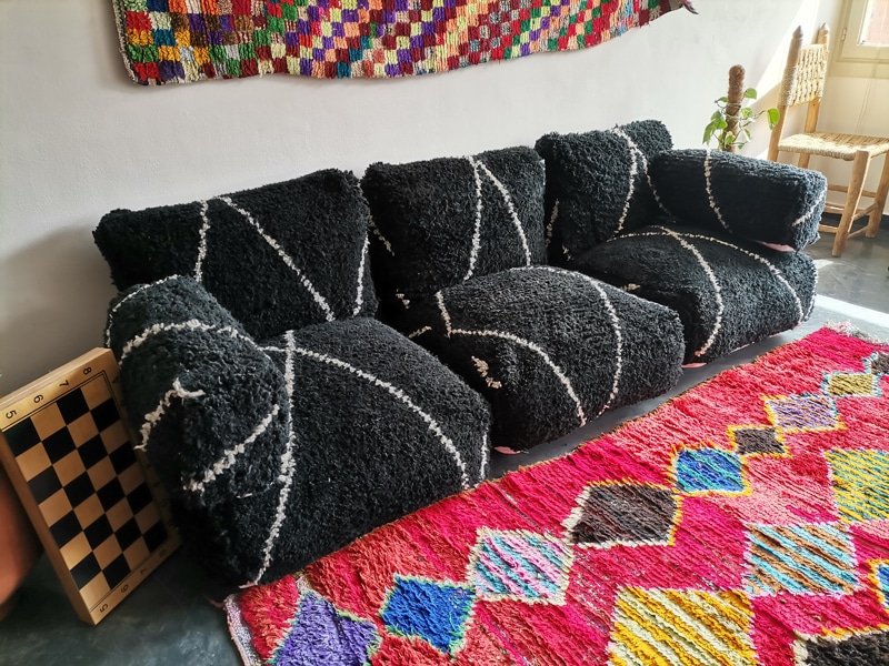 Handmade Moroccan Black Beni Floor couch - ASALALIVING