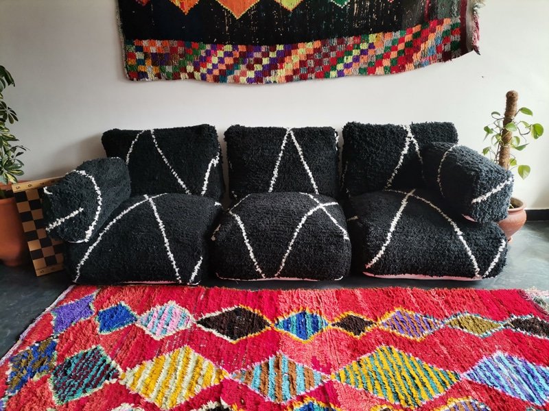 Handmade Moroccan Black Beni Floor couch - ASALALIVING